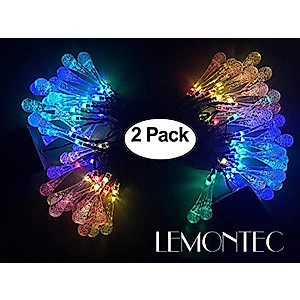 Lemontec 2-Pack Solar String Lights 20 Feet 30 LED Water Drop Solar Fairy Waterproof Lights for Garden, Patio, Yard, Home, Parties, Multi Color
