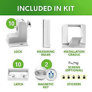 Cabinet Lock for Babies, Magnetic Child Safety Lock, Cupboard and Drawer Baby Proofing Lock, Invisible Magnetic Lock, Easy Installation (10 locks + 2 keys)