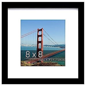 PEALSN 8x8 Picture Frame, Display Pictures 5 x 5 with Mat or 8 x 8 Without Mat for Wall Mounting Display, Photo Frames, Black.