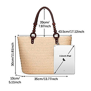 Kadell - Straw Handbag, Summer Beach Bag Women Shoulder Bag Tote Bag Handle Bag Crossbody Bag Shopping Bag Raffia Bag for Work Travel Outdoor School (Beige)