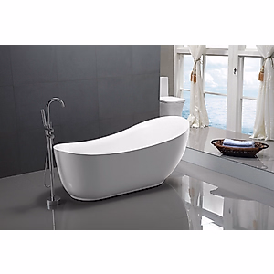 ANZZI Freestanding Tub 71" Modern Whirlpool, Glossy White Acrylic + Fiberglass, Stand Alone Soaker Hot Tub + Built-in Overflow & Drain for Bathroom, Talyah Serie (FT-AZ090)