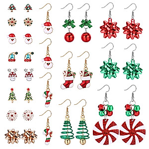 Fiasaso Christmas Earrings 16 Pairs Christmas Stud Dangle Earrings Set for Women Teen Hypoallergenic Snowman Santa Claus Christmas Tree Snowflake Earrings Christmas Holiday Jewelry Gift