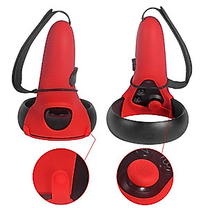 Hooshion 3 Set Handle Non-Slip Silicone Protective Case Joystick Cap Anti-Drop Leather Hand Strap for Oculus Quest/Rift S VR Headset (Blue)