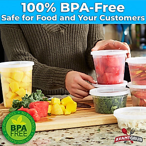 Deli Grade BPA-Free 12oz Plastic Containers with Lids, 24ct. Leakproof Microwavable Portion Container for To-Go Orders, Food Prep and Storage. Reusable Takeout Cups for Restaurant Cafe and Catering.