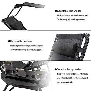 Devoko Patio Zero Gravity Chair Outdoor Recliner Lounge Chair with W/Folding Canopy Shade and Cup Holder (Black)