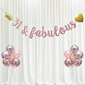 31 & Fabulous Banner, Pre-Strung, No Assembly Required, Funny Rose Gold Paper Glitter Party Decorations for 31st Birthday Party Supplies, Letters Rose Gold,ABCpartyland