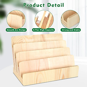 4 Tier 7.7" x 4.5" x 5" Wood Business Card Holder Display Business Card Display Rack Business Card Stand Business Card Organizer Multiple Business Card Holder Case Gift Card Display for Office Desk