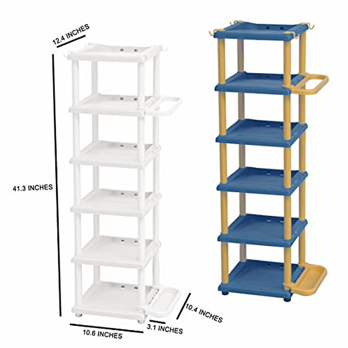 yeavs Plastic Shoe Rack Free Standing, Shoe Shelf with Umbrella Stand, Shoe Storage Organizer for Entryway, Closet, Living Room, Office (Yellow Blue, 6 Tier)