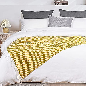 PHF Acrylic Waffle Weave Knit Throw Blanket 50 x 60 inches, Lightweight Soft Cozy Decorative Woven Blanket with Tassels for Couch, Bed, Sofa, Chair, Home Travel, Suitable for All Seasons, Ginger