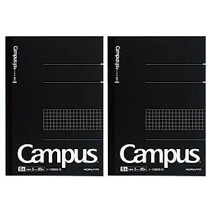 Kokuyo Campus Pre-Dotted Notebook, Semi A5, 5mm Grid Ruled - 80 Sheets - 160 Pages, Black (2 pack)