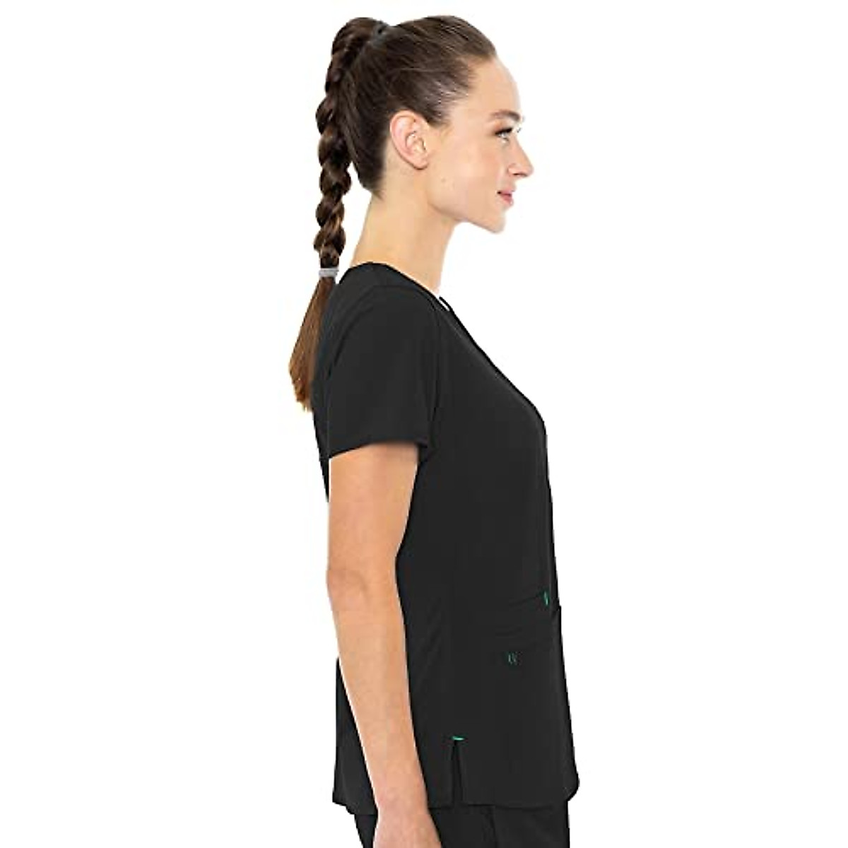 Med Couture Women's 'Energy Collection' Racerback Shirtail Serena Scrub Top, Black, Small