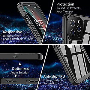 ANTSHARE for iPhone 13 Pro Max Case Waterproof, iPhone 13 Pro Max Phone Case with Built-in Lens & Screen Protector [Real 360] [IP68 Underwater] [Dropproof] Clear Case for iPhone 13 Pro Max 6.7’’,Black