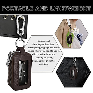 Car Key Fob Case, Double Zipper Genuine Leather Protection Key, Universal Premium Car Key Fob Case, Metal Hook and Keyring with Transparent Window for Men Women (Coffee)