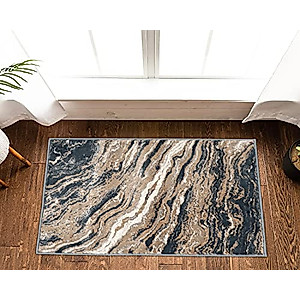 Radiant Homes And Rugs Luxury Waves Blue Modern Abstract Easy-Cleaning Living Room Bedroom Entryway Dining Home Office Area Rug 2' x 3', Blue/Silver