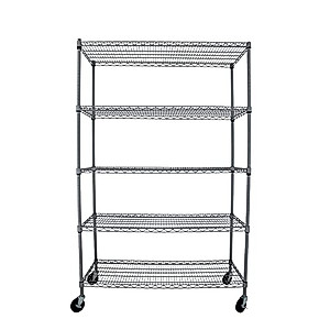 Crescent 4000 LBS 48L 18W 76H Epoxy Coated Gray, 5 Tier Racks for Storage, Heavy Duty Wire Shelving Rack with 4" Casters