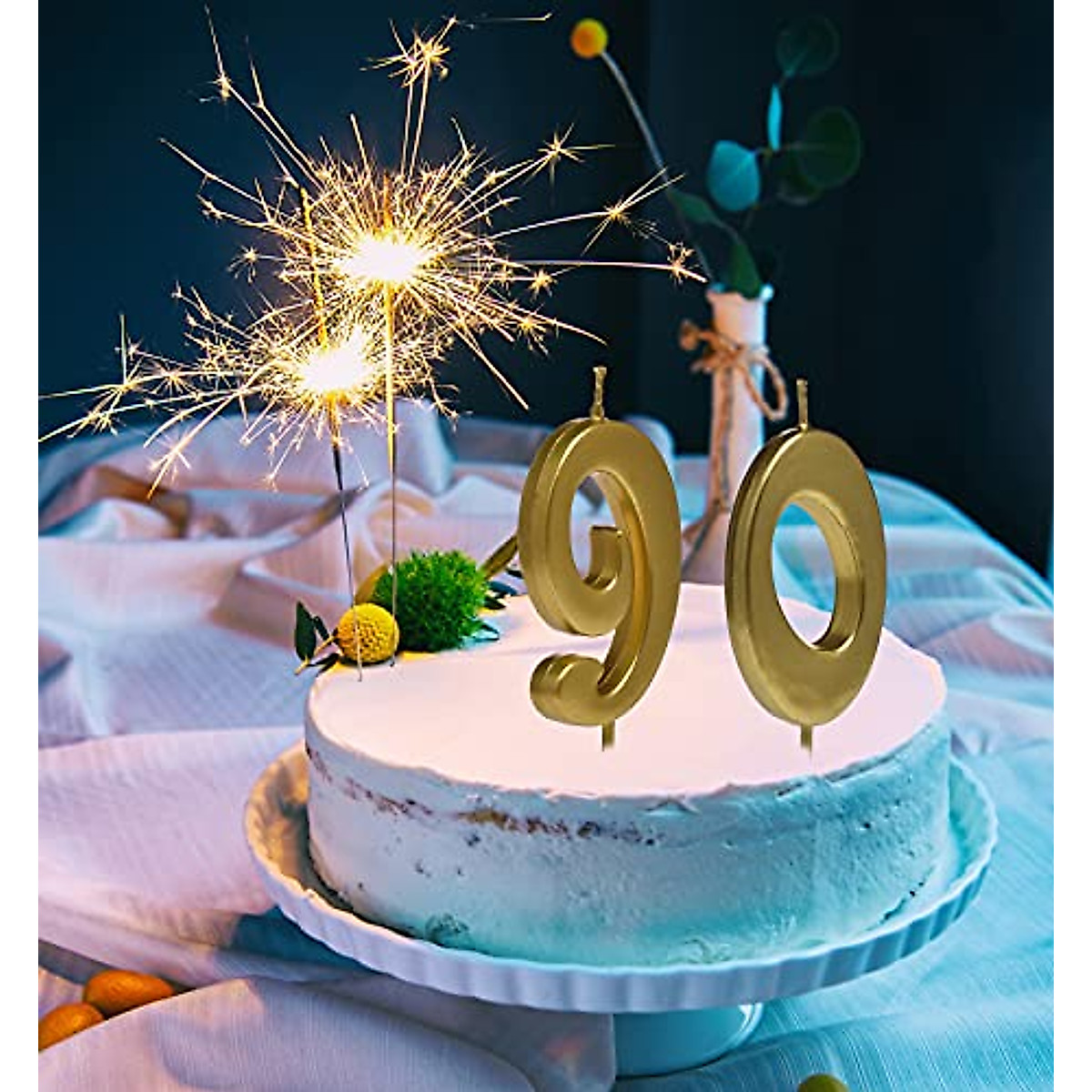 Gold 90th Birthday Candles,Number 90 Cake Topper for Party Decoration