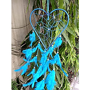 FIKIMOS Dream Catchers Wall Decor, Handmade Feather Bedroom Home Car Decor Nursery Room Hanging Decoration (Big Blue Heart)