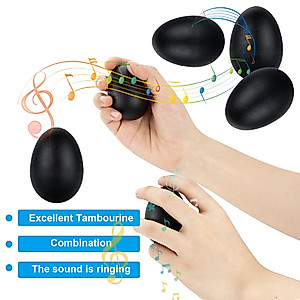 Tambourine 2 Pack 10 Inch Double Row Tambourine Metal Jingles Hand Held Percussion with 2 Foot Tambourine, 8 Egg Shaker, Half Moon Music Tambourine for Adult KTV Party (Black)