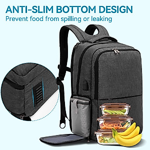 SLOTRA Lunch Backpack,17 Inch Laptop Backpack with Lunch Box USB Port Travel Computer Backpack Large Capacity Busniess Commute Bag