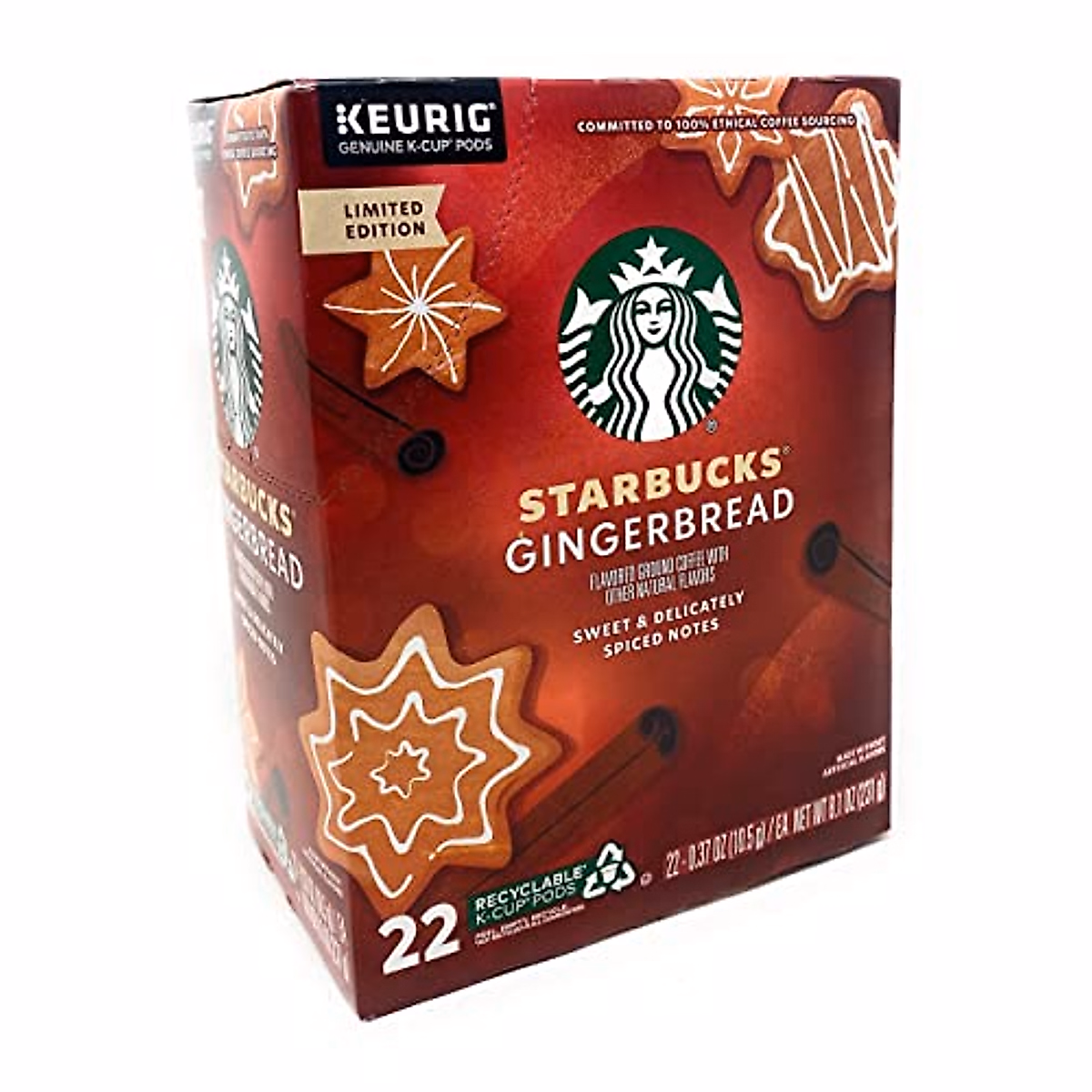 Starbucks Coffee Company Holiday Limited Edition Gingerbread Coffee K Cups Pods - 22 count - 1 box