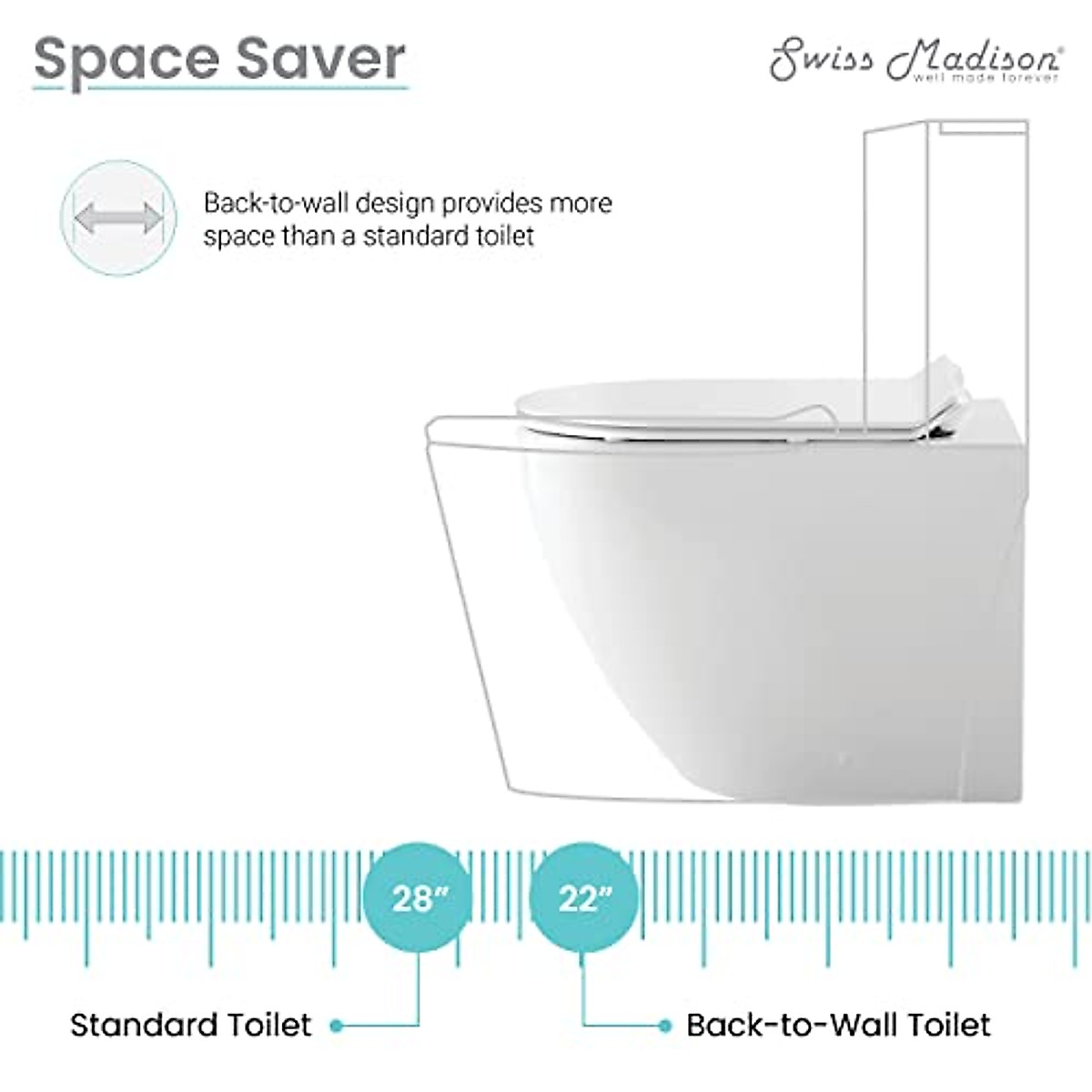 St. Tropez Back to Wall Concealed Tank Toilet Bowl, Black Hardware