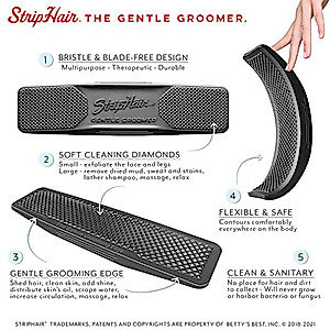 StripHair Horse Bundle 3pc Gentle Groomer 6-in-1 Shed Groom Massage, Bag O' Bamboo Reusable Cloths 2 sizes, Storage Pouch