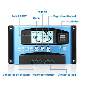 EEEKit MPPT 100A Solar Charge Controller, Upgraded Solar Panel 12V 24V Dual USB Intelligent Regulator, Adjustable Parameter Backlight LCD Display and Timer Setting, Multi-Function Protection