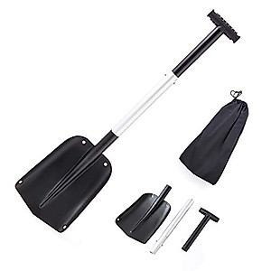 Retractable Snow Shovel, Portable Folding Shovel, Aluminum Alloy Car Shovel, Suitable for Cars, Camping, Gardens and Other Outdoor Activities (Black #1)