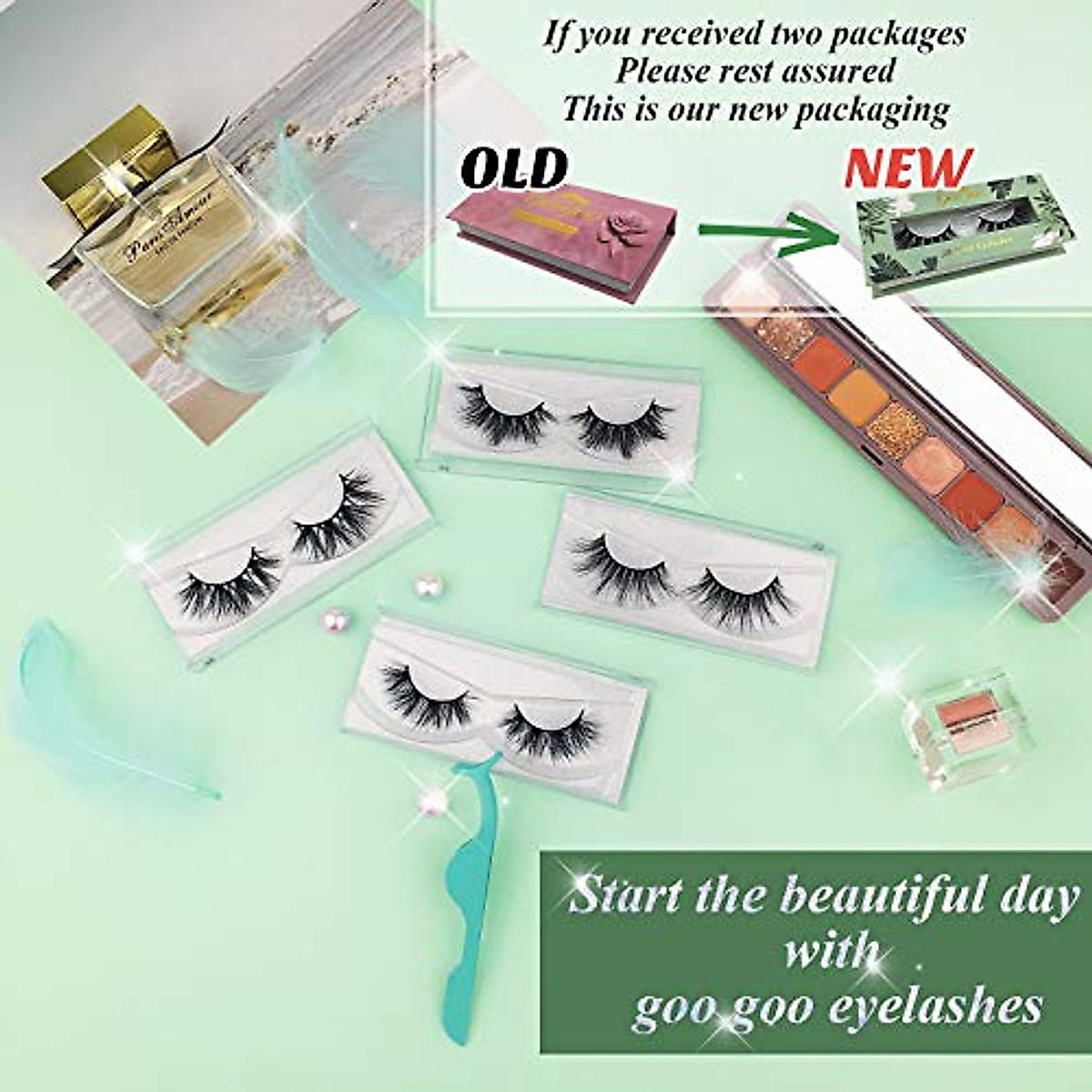 GOO GOO Mink Lashes, 18mm Natural False Eyelashes 3D Layered Effect Real Siberian Mink Fur Fake Eyelashes Hand Made Strips Eyelashes Reusable Make Up 1 Pair Natural Lashes