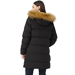 WenVen Women's Winter Thicken Puffer Coat with Fur Removable Hood (Black, 2XL)