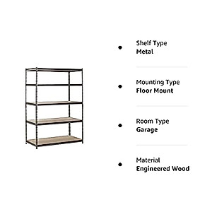 EDSAL Heavy Duty Garage Shelf Steel Metal Storage 5 Level Adjustable Shelves Unit 72" H x 48" W x 24" Deep (Pack of 2)