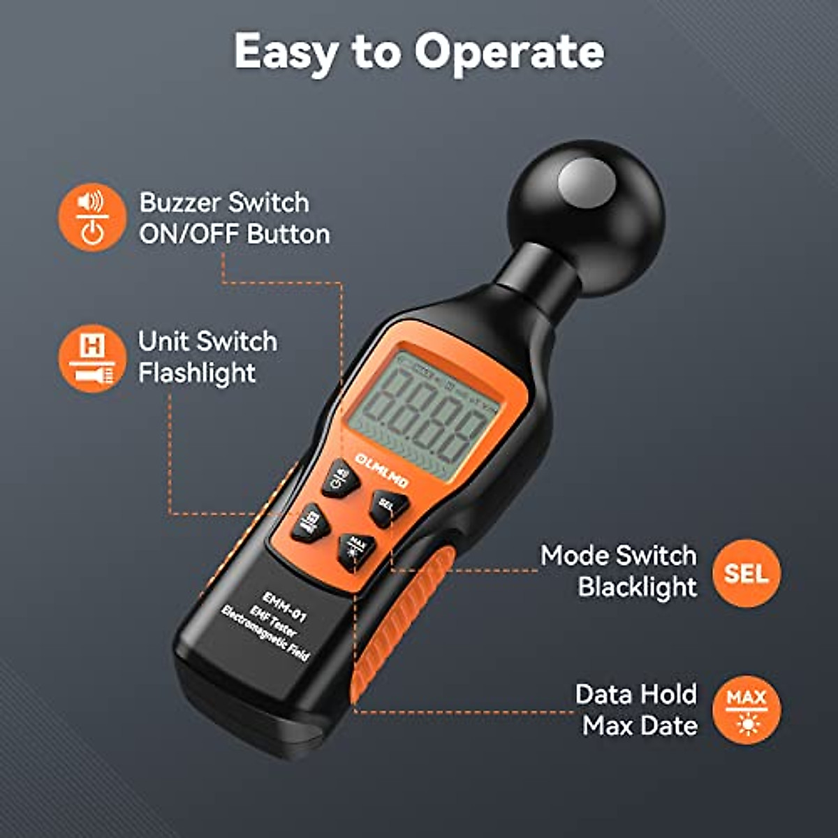 Olmlmo Emf Meter Ghost Hunting Equipment Radiation Detector Digital Electromagnetic Field Radiation Detector Digital LCD Emf Detector Tester for Home Emf Inspections Office Outdoor Ghost Hunting