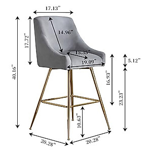 Restworld Velvet Bar Chair Set of 2, Furniture Series Modern Decoration, Polished Gold Metal Legs