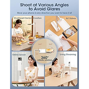 2024 Newest Overhead Phone Stand for Recording, [Enhance brightness&Ultra-Stable]Fully Foldable Mobile Phone Holder,Cover all-around viewing angles Phone Stand for live streaming,Cooking,Vlogging Kit