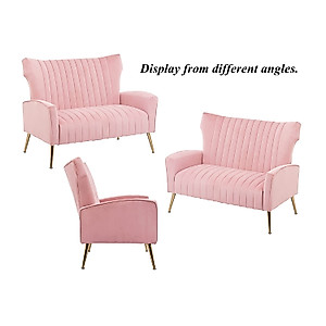Altrobene Velvet Couch Modern Wingback Loveseat Tufted Luxury Sofa with Gold Legs for Living Room/Bedroom, Light Pink