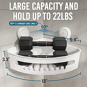 TAILI Suction Corner Shower Caddy Corner Shower Shelf Shower Basket Wall Mounted Shower Holder Organizer for Shampoo, Plastic White Shower Suction Caddy for Kitchen & Bathroom, Drill-Free Removable