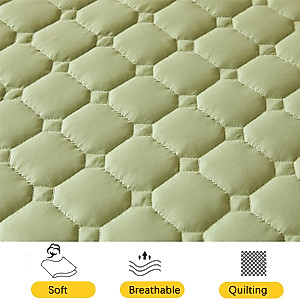 Akiky Mattress Topper Pad Mattress Pad for California King Bed Topper Protector-Breathable&Foldable Sage Green Grid Mattress Cover