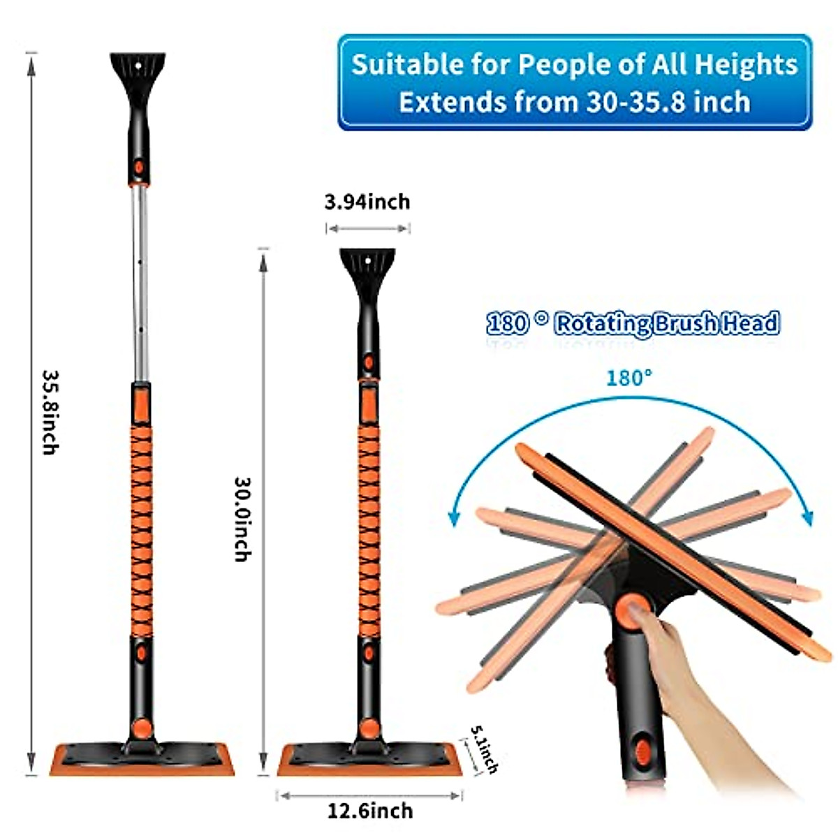 Ice Scrapers Extendable Snow Brush for Car Windshield, 35.8" Upgraded Snow Scraper Snow Ice Removal Broom with Anti-Slip Long Handle, Extra Reinforced Ice Snow Sweep Snow Cleaner for Car, Truck, SUV