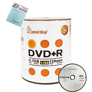 Smartbuy 100-disc 4.7GB/120min 16x DVD+R Logo Top Blank Media Record Disc + Free Micro Fiber Cloth