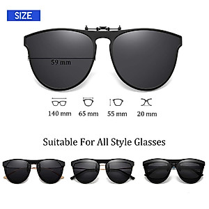 OopsMi Polarized Clip-on Sunglasses TR90 Frame Flip Up Driving Glasses For Prescription Glasses (Black Lens)
