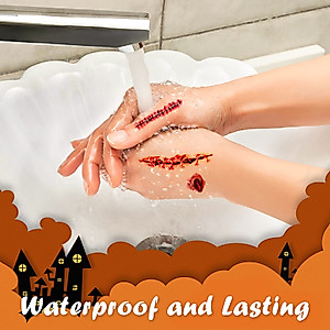 Sibba Fake Blood Temporary Tattoo Body Art Skin Stickers 10 Pieces Horror Realistic Bloody Wound Scar Scab Bruise Easter Halloween Cosplay Party Makeup Kit