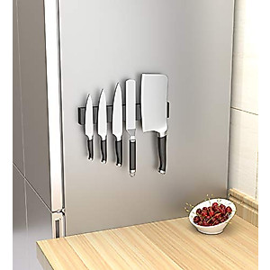 ALPHYSE Magnetic Knife Strip, Adhesive 12 Inch Stainless Steel Magnetic Knife Holder for Wall, Magnetic Knife Block, No Drill Magnetic Knife Bar, Kitchen Storage Magnetic Knife Rack, Black