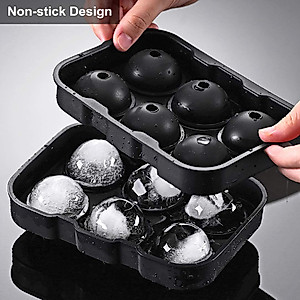 Helpcook Ice Cube trays(set of 2), Silicone Sphere Ice Ball Maker with Lid and Large Square Ice Cube Molds for Whiskey Ice and Cocktails, Food Grade Silicone, Reusable and BPA-Free