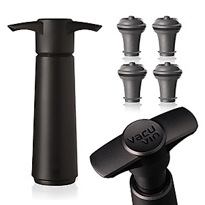 Vacu Vin Wine Saver Pump with Vacuum Bottle Stoppers (Black)