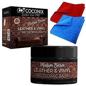 COCONIX Leather Recoloring Balm Medium Brown - Recolor, Renew, Repair & Restore Aged, Faded, Cracked, Peeling and Scuffed Leather & Vinyl Couches, Boat or Car Seats, Furniture