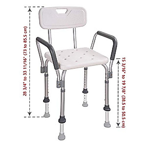 AW Medical Bath Shower Seat Adjustable Height Bathtub Bench Chair Stool with Armrest Back for Safety Support 220lbs