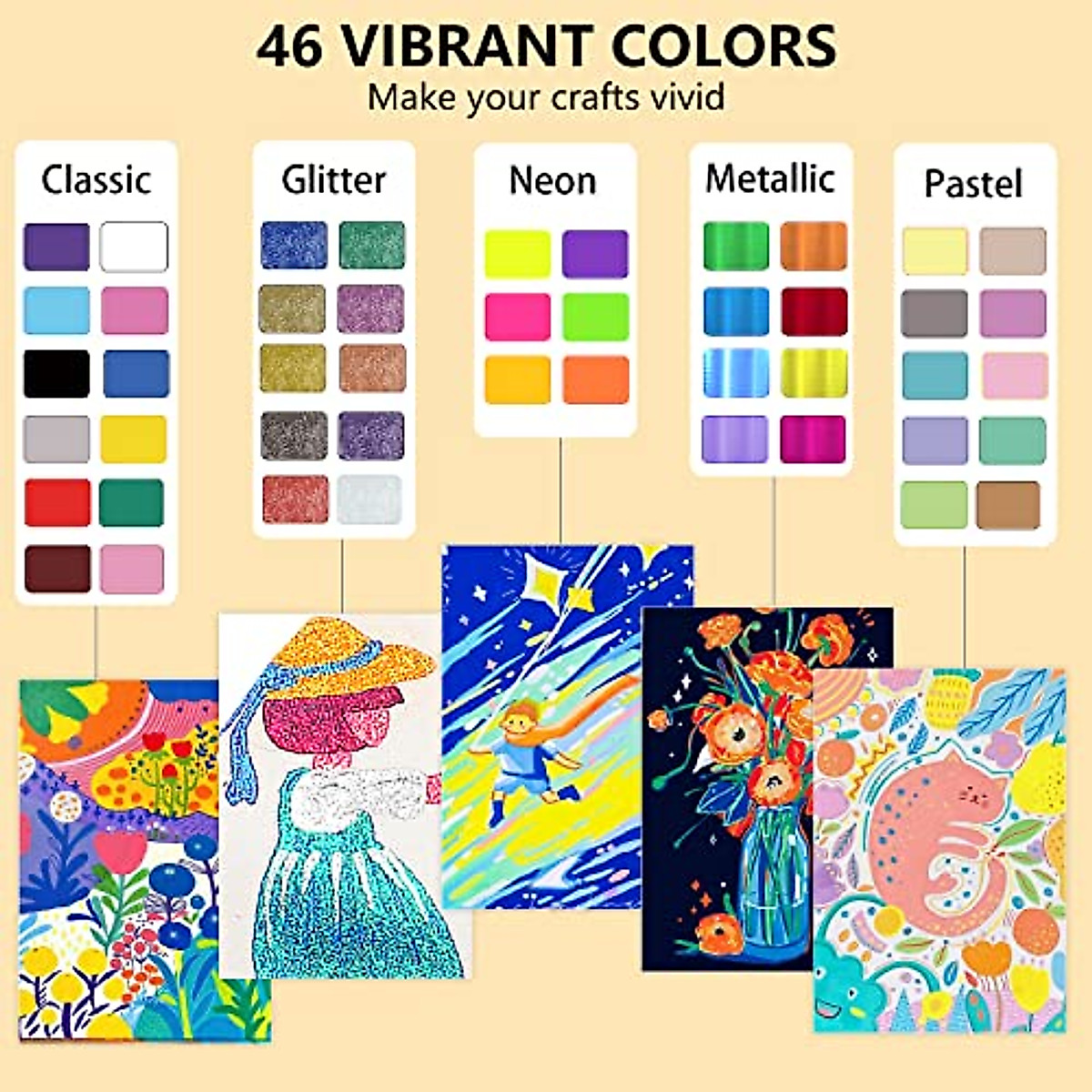 Gunsamg 46 Colors Acrylic Paint Pens Extra Fine Tip Acrylic Paint Markers For Rock Painting Ceramic Stone Wood Canvas DIY Crafts Card Making