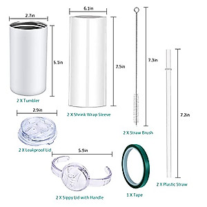 Rommeka Sublimation Blanks Skinny Sippy Cups, 12oz Spill Proof Stainless Steel Insulated Tumbler with Lid and Straw, Double Wall Water Bottle with Handle for Kids and Children