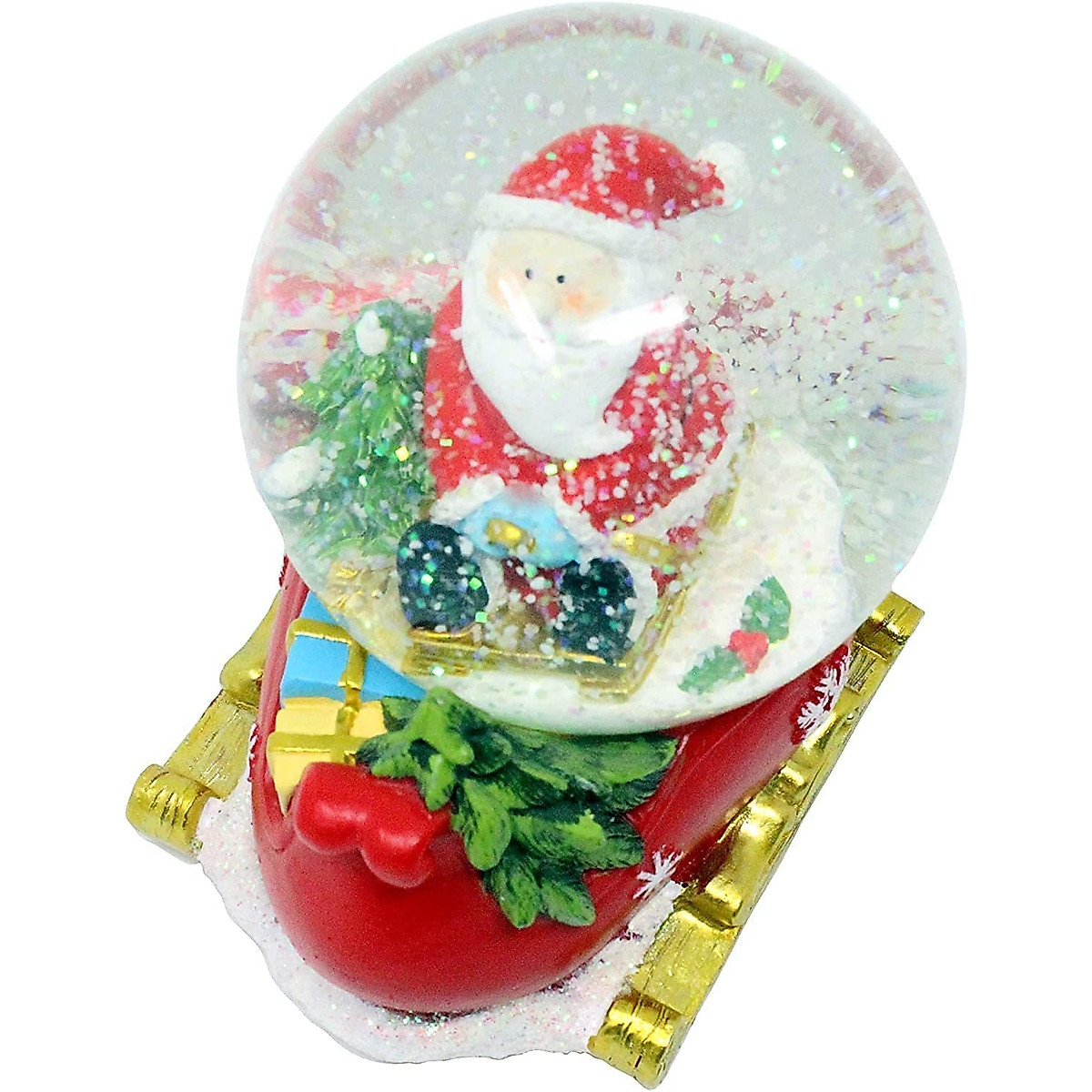 Celebright Christmas Musical Snow Globe - Plays 8 Songs Including Jingle Bells & Lights Up with Changing LED Colours - Large 14cm (Santa on a Sleigh Base)
