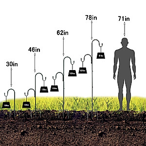 MIPON 2 Pack 78 Inch Double Shepherds Hooks for Outdoor Bird Feeder,Hanging Plants,Solar Light,Adjustable 78/62/46/30 Inch,5/8 Inch Width Heavy Duty Garden Shepards Hook